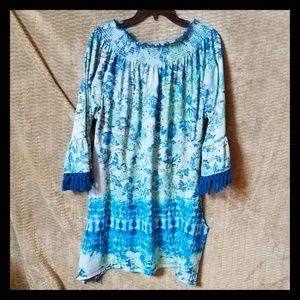 ONE WORLD | Tops | One World Tunic Tie Dye Boho Elastic Scoop Neck ...